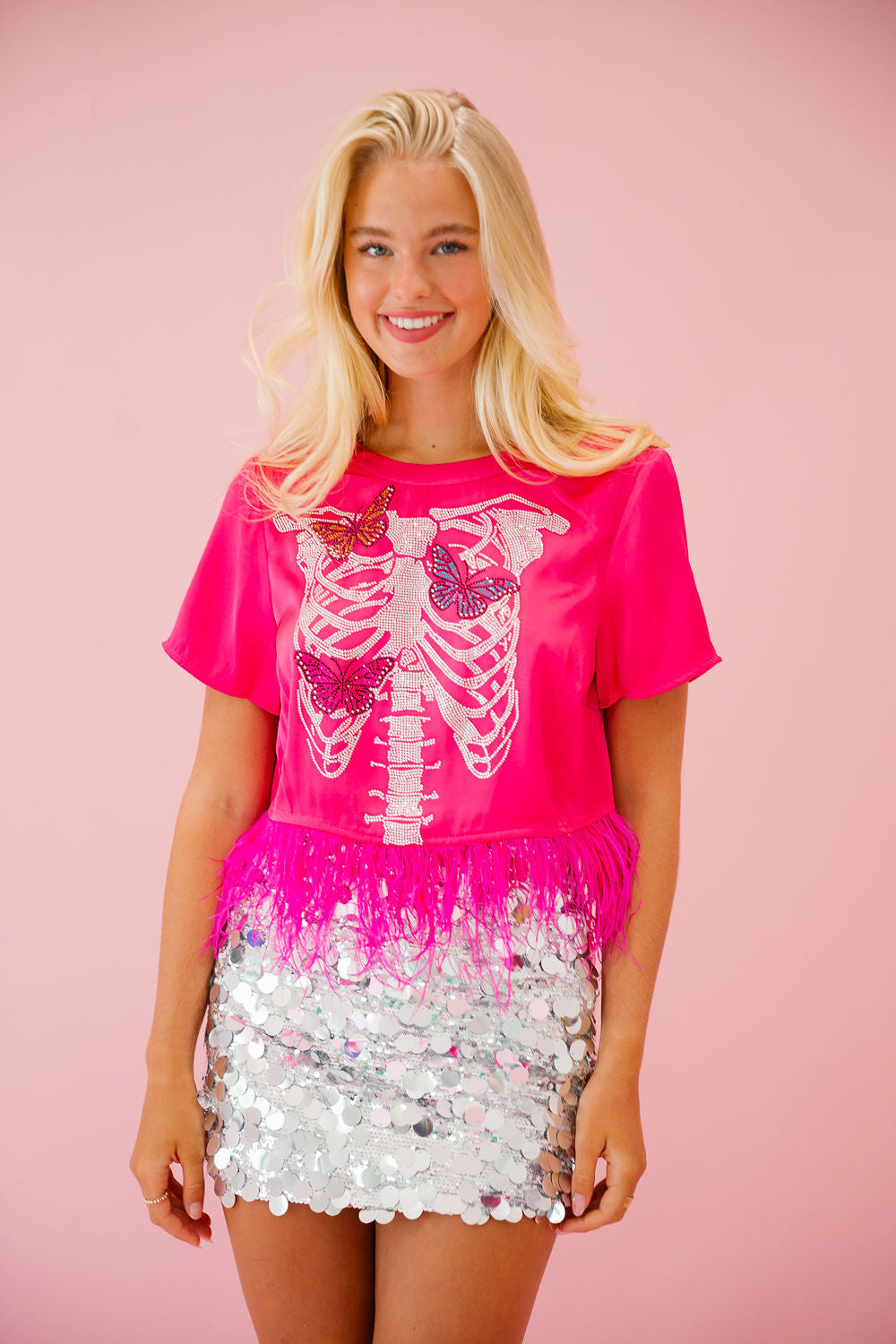 DROP DEAD PINK FEATHER TOP | Judith March