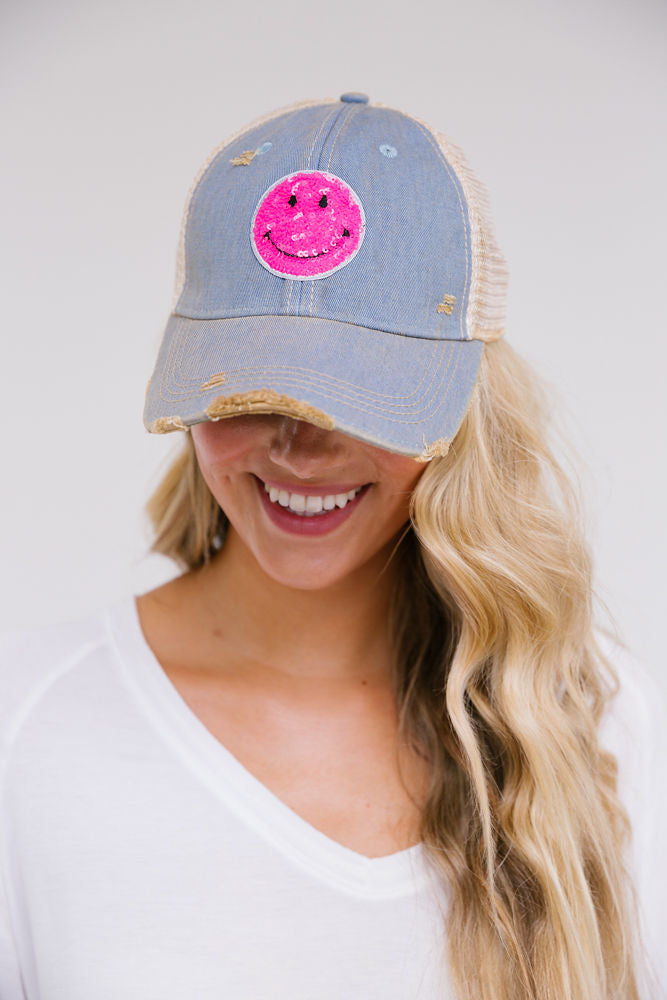 SEQUIN SMILEY PATCH HAT | Judith March