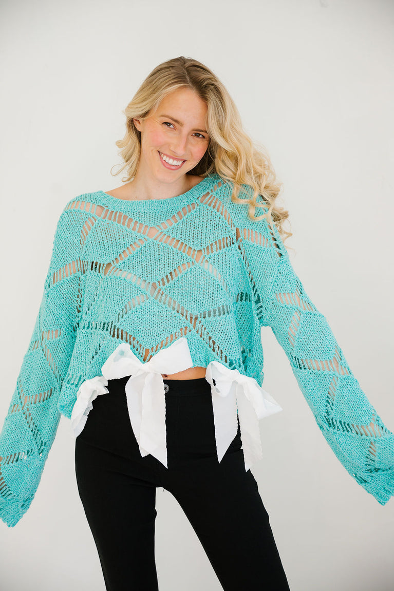 *TURQUOISE BOW SWEATER - MEDIUM – Judith March