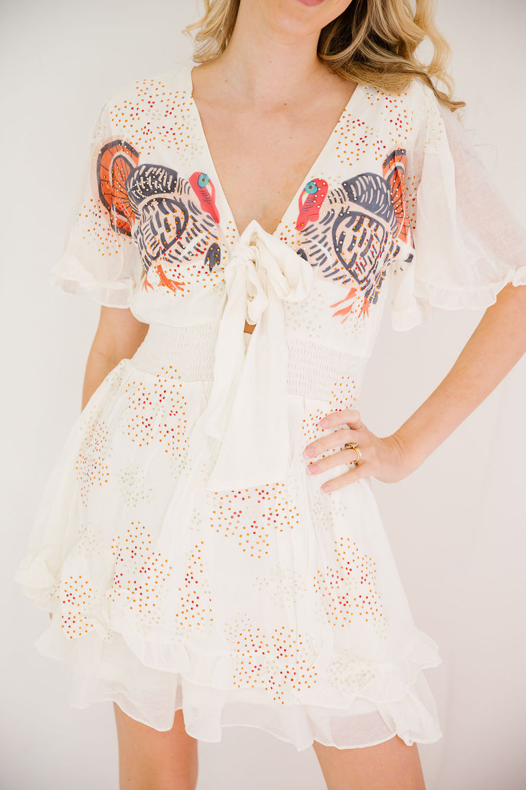 *WHITE VNECK TURKEY DRESS - MEDIUM – Judith March