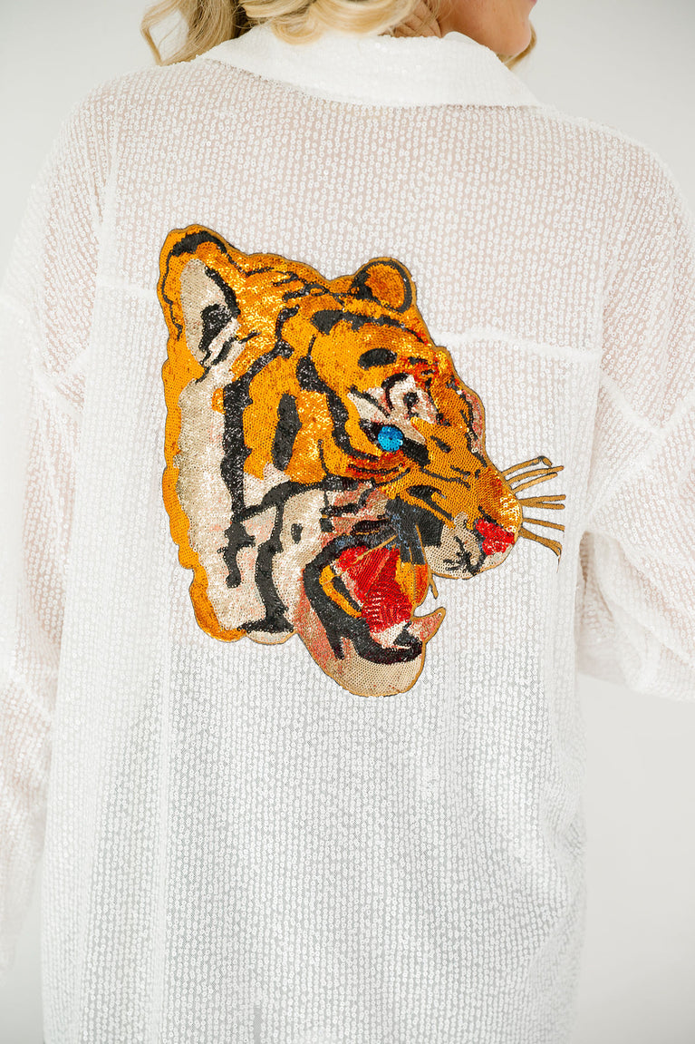 *TIGER SEQUIN BUTTON DOWN - LARGE – Judith March